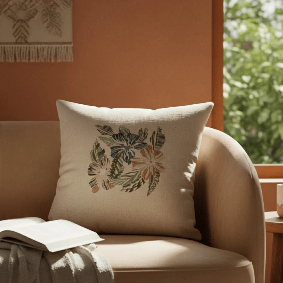 Renkli Vintage Çiçek Punch Nakışlı Dekoratif Kırlent Kılıfı 42x42 cm