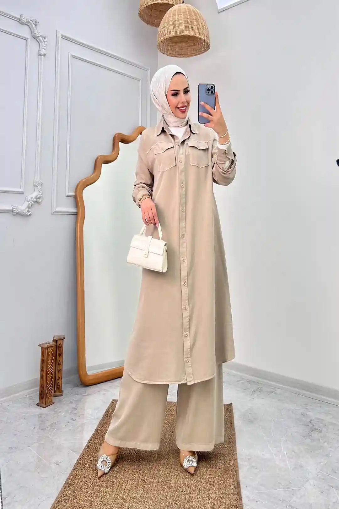 Wholesale Tencel Fabric Pocket Buttoned Wide Leg Detailed Two Piece ...