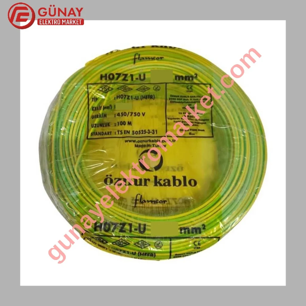 Öznur Kablo 50 mm² NYAF-HF Yanmaz Kablo Sarı-Yeşil | Günay Elektromarket