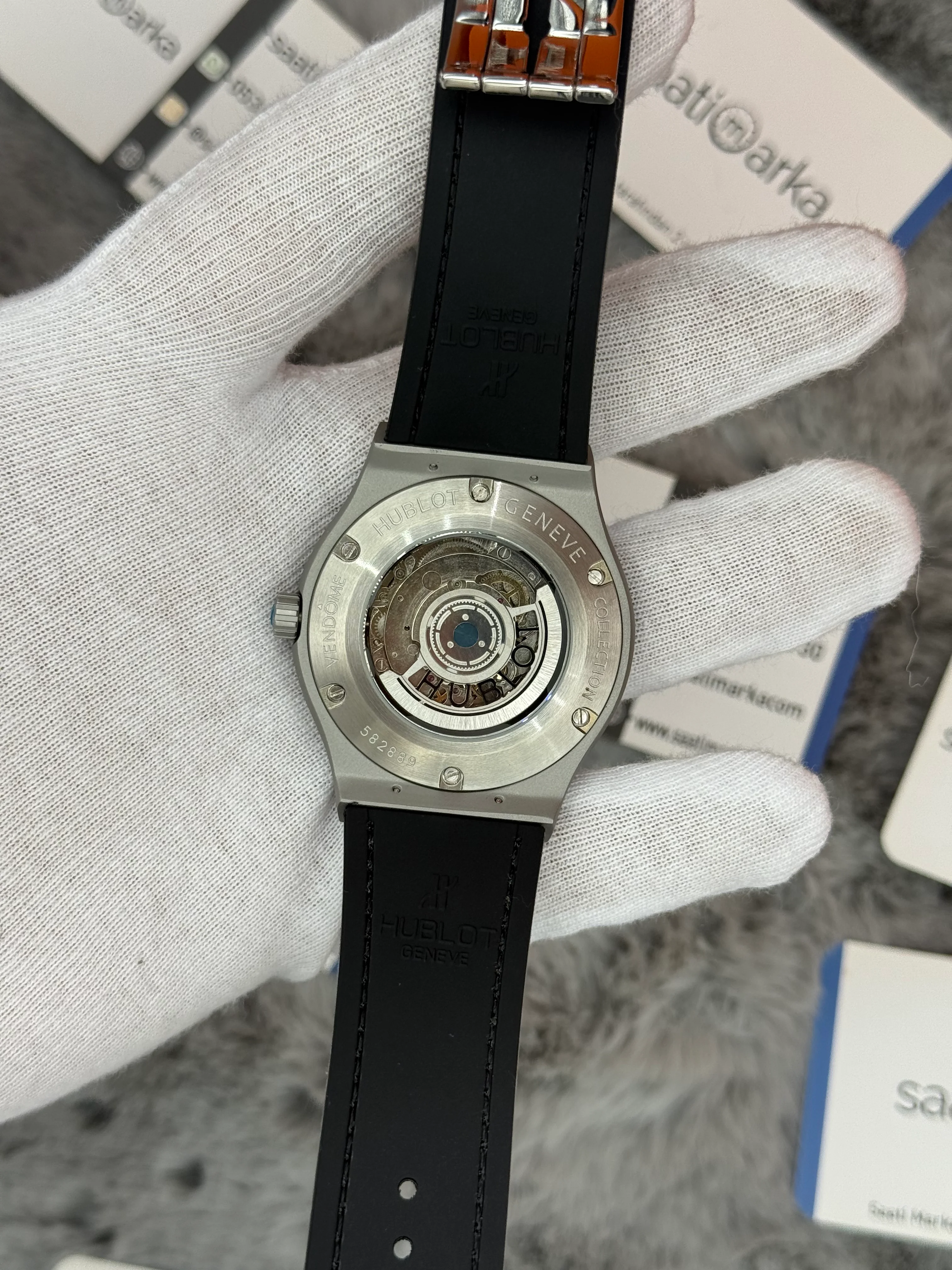 HUBLOT bing bang 41mm skeleton silver kasa gri deri kordon erkek kol saati