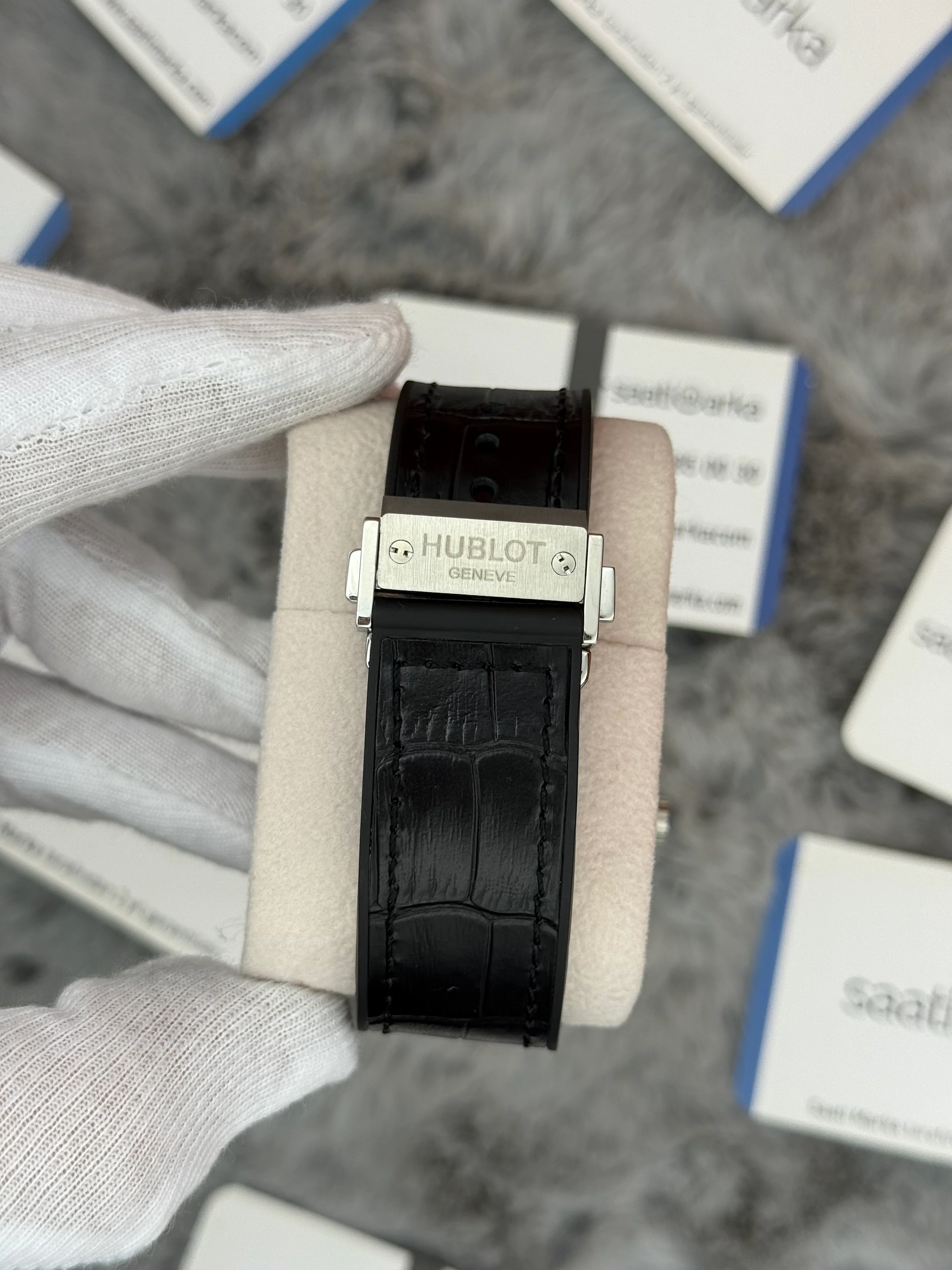 HUBLOT bing bang 41mm skeleton silver kasa siyah deri kordon erkek kol ...