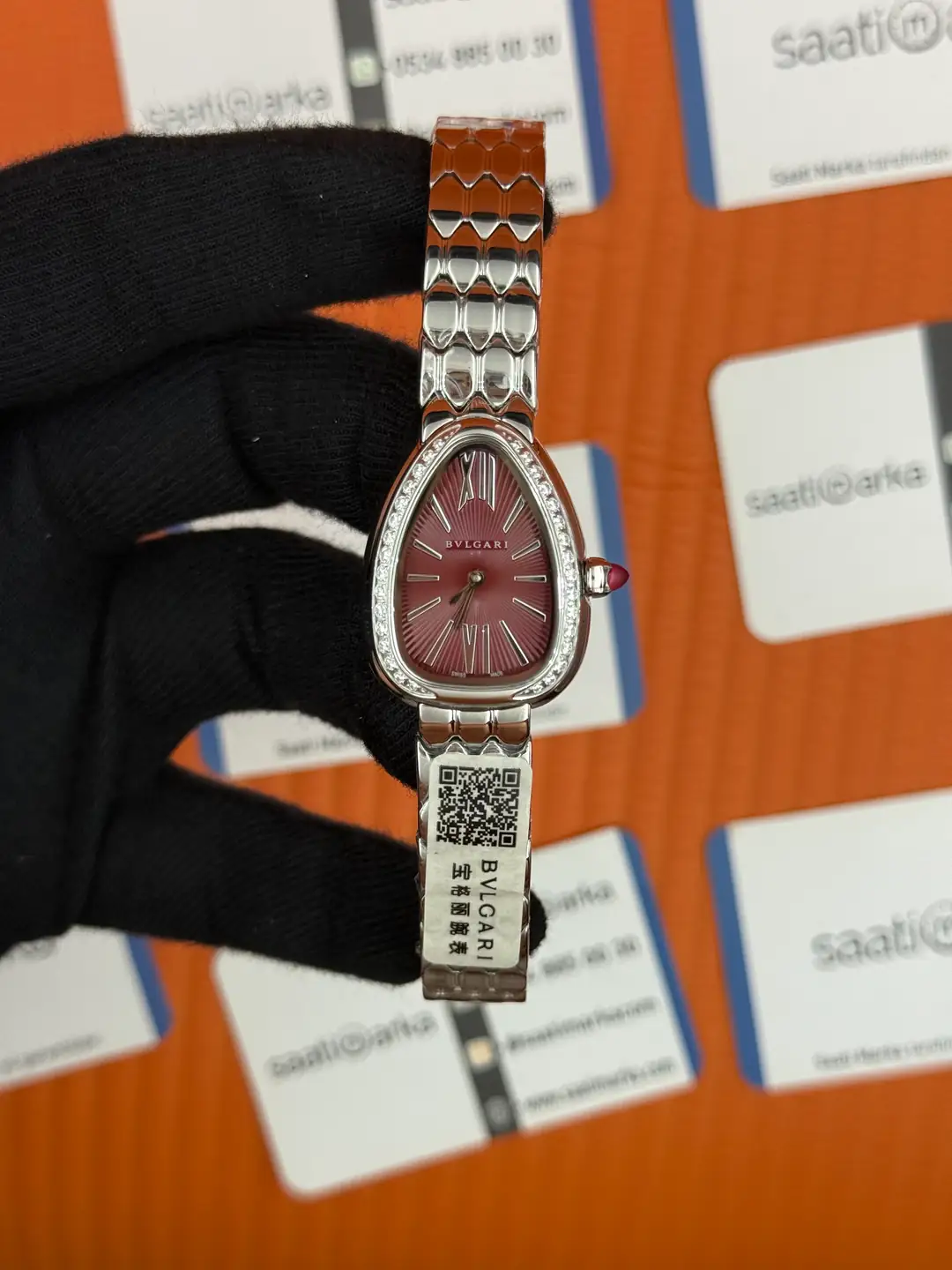 BVLGARİ serpenti seduttori taşlı bezel vişne kadran silver kasa kordon ...