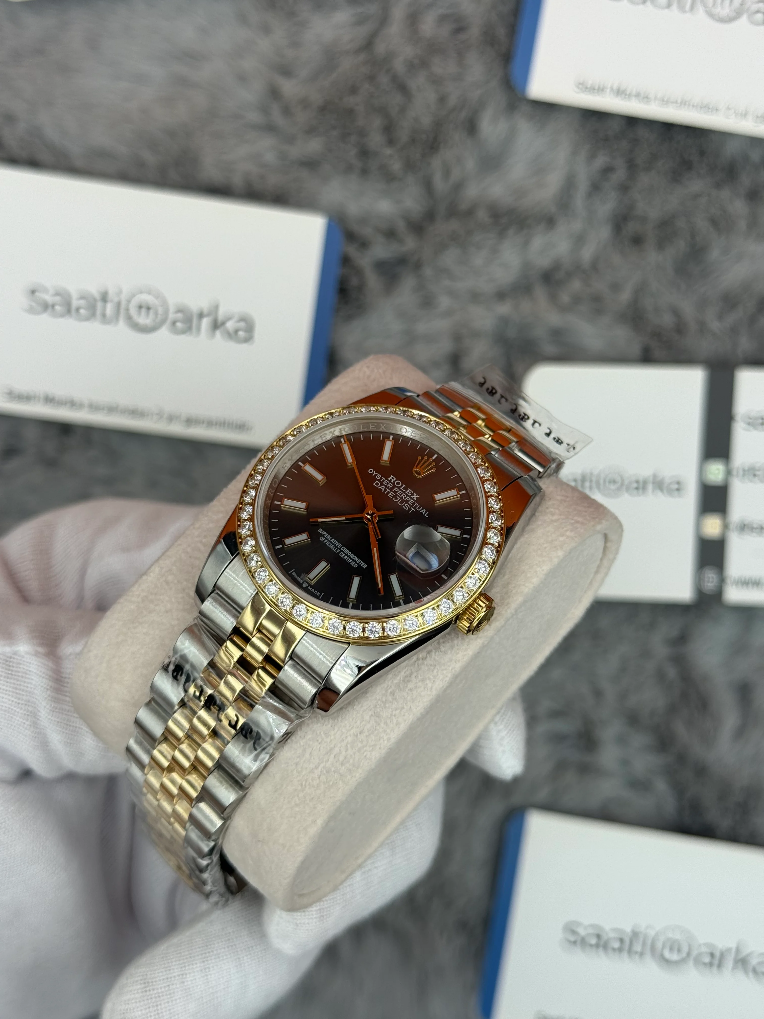 ROLEX DATEJUST 36MM GRİ KADRAN TAŞLI BEZEL GOLD SİLVER KASA KORDON JUBİLEE