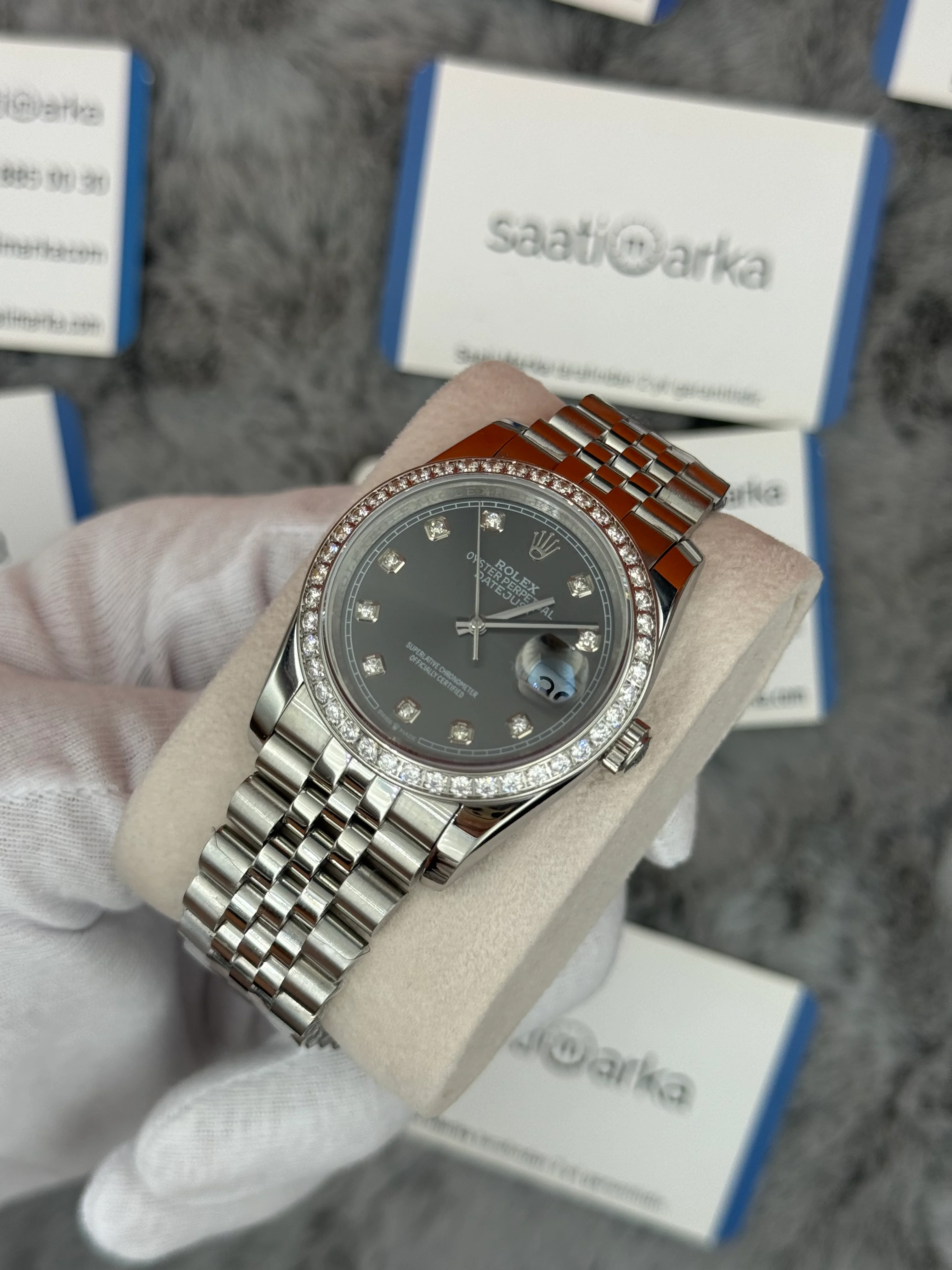 ROLEX Datejust 36mm gri kadran taşlı bezel silver kasa silver jubilee ...