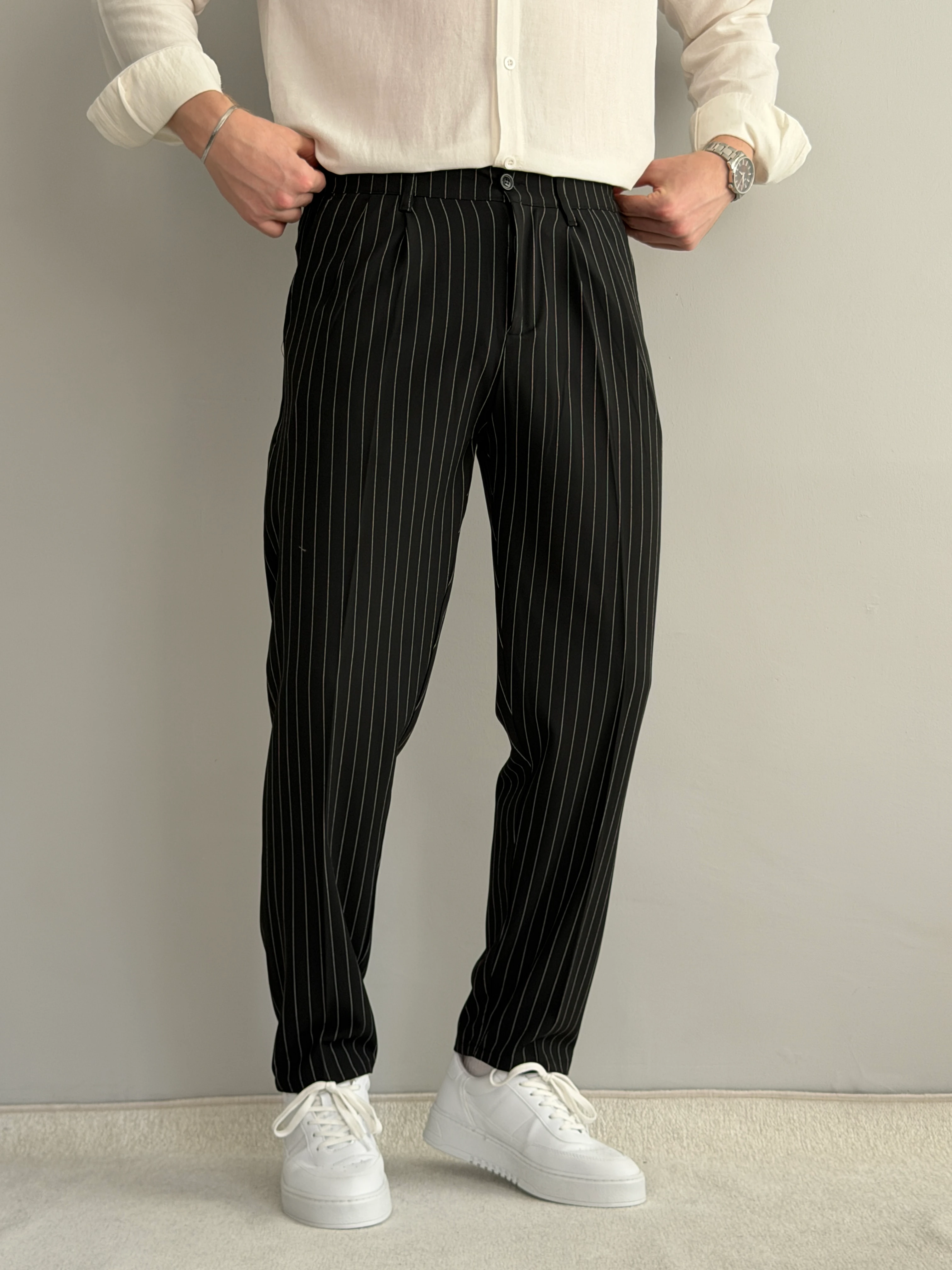 Prime Old Money Classic Baggy Kalıp Çizgili Pantolon - P279