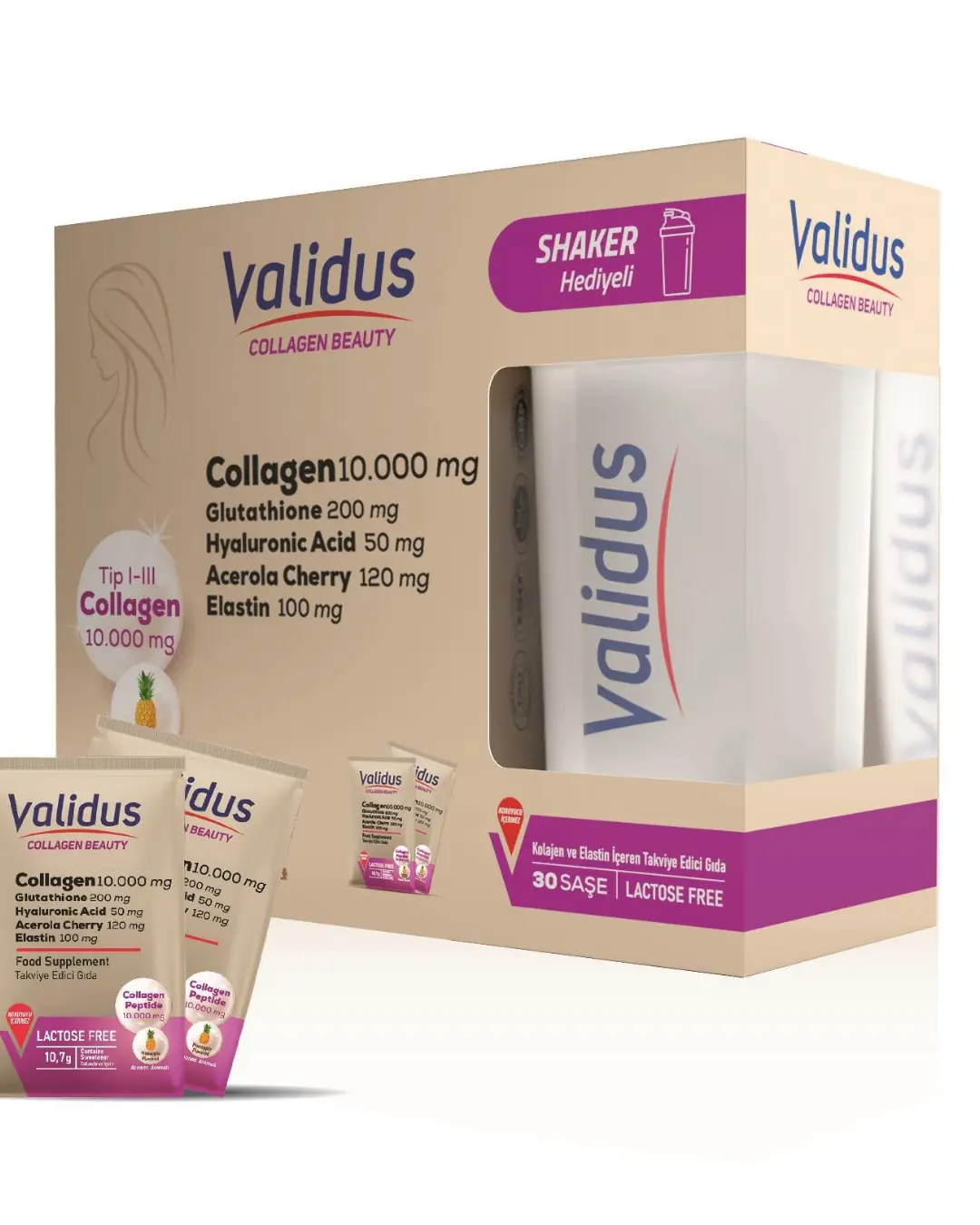 Validus Collagen 10.000 mg + Elastin 100 mg + Glutathione 200 mg 30 ...