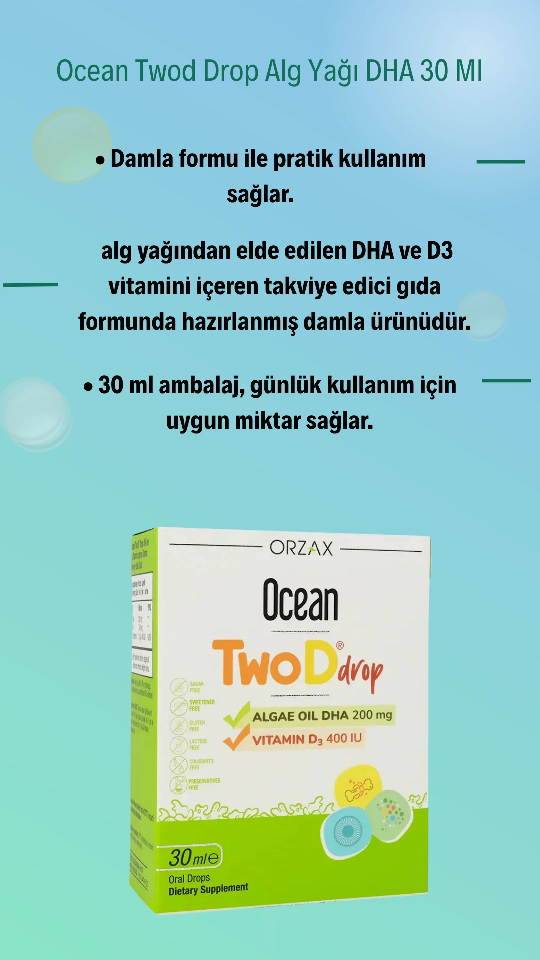 Ocean Twod Drop Alg Yağı DHA 30 Ml Ürün Fiyatı ve Yorumları