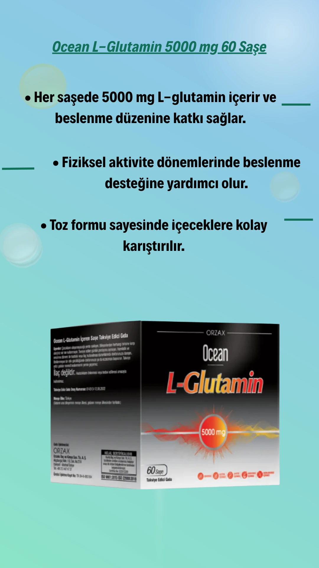 Ocean L-Glutamin 5000 mg 60 Saşe Ürün Fiyatı ve Yorumları