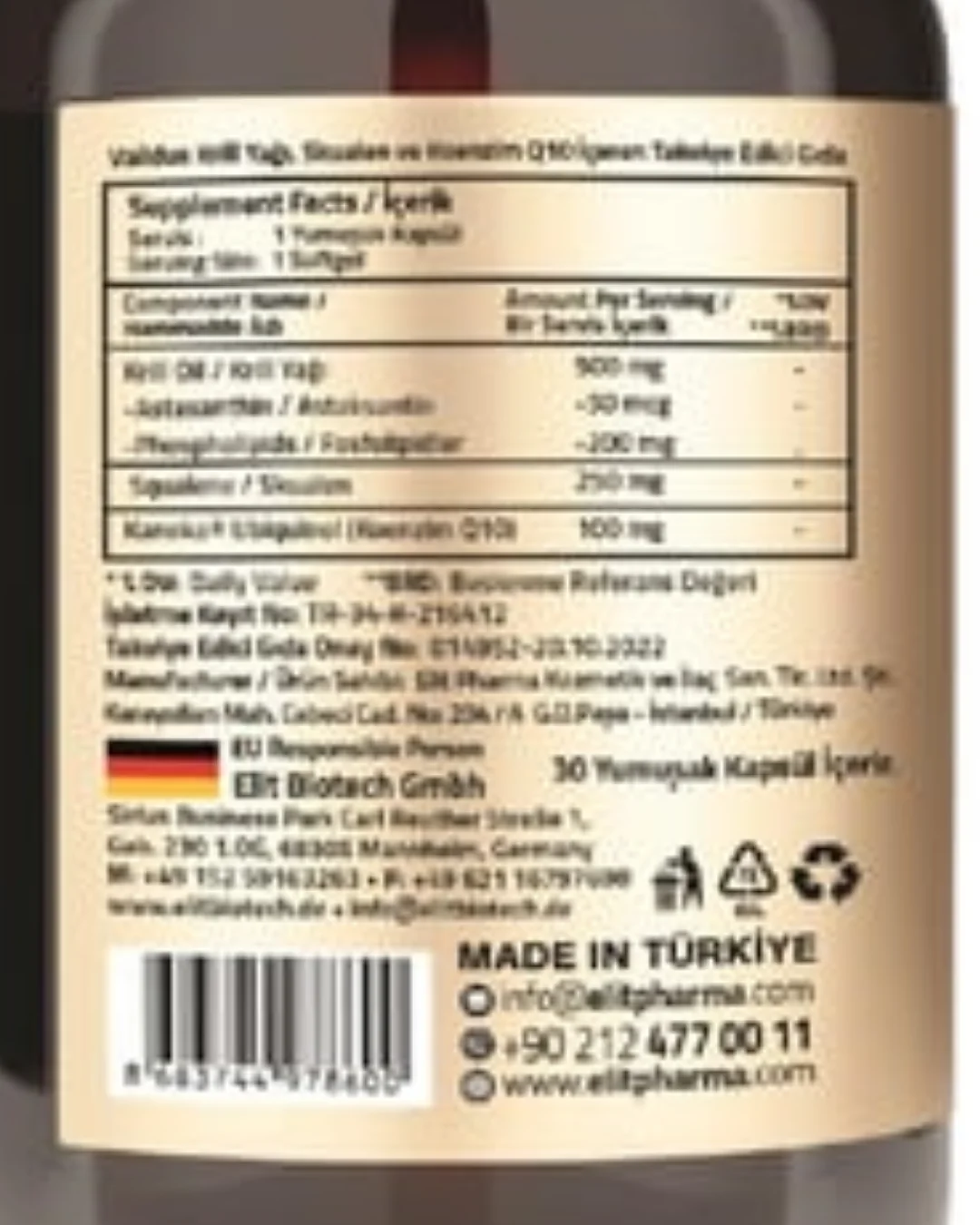 Validus Krill Oil 500 mg Squalene 250 mg 30 Softgel Fiyat