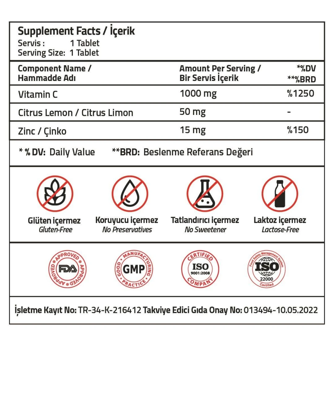 Validus Vitamin C 1000 Mg + Citrus + Zinc 90 Tablet Fiyatı