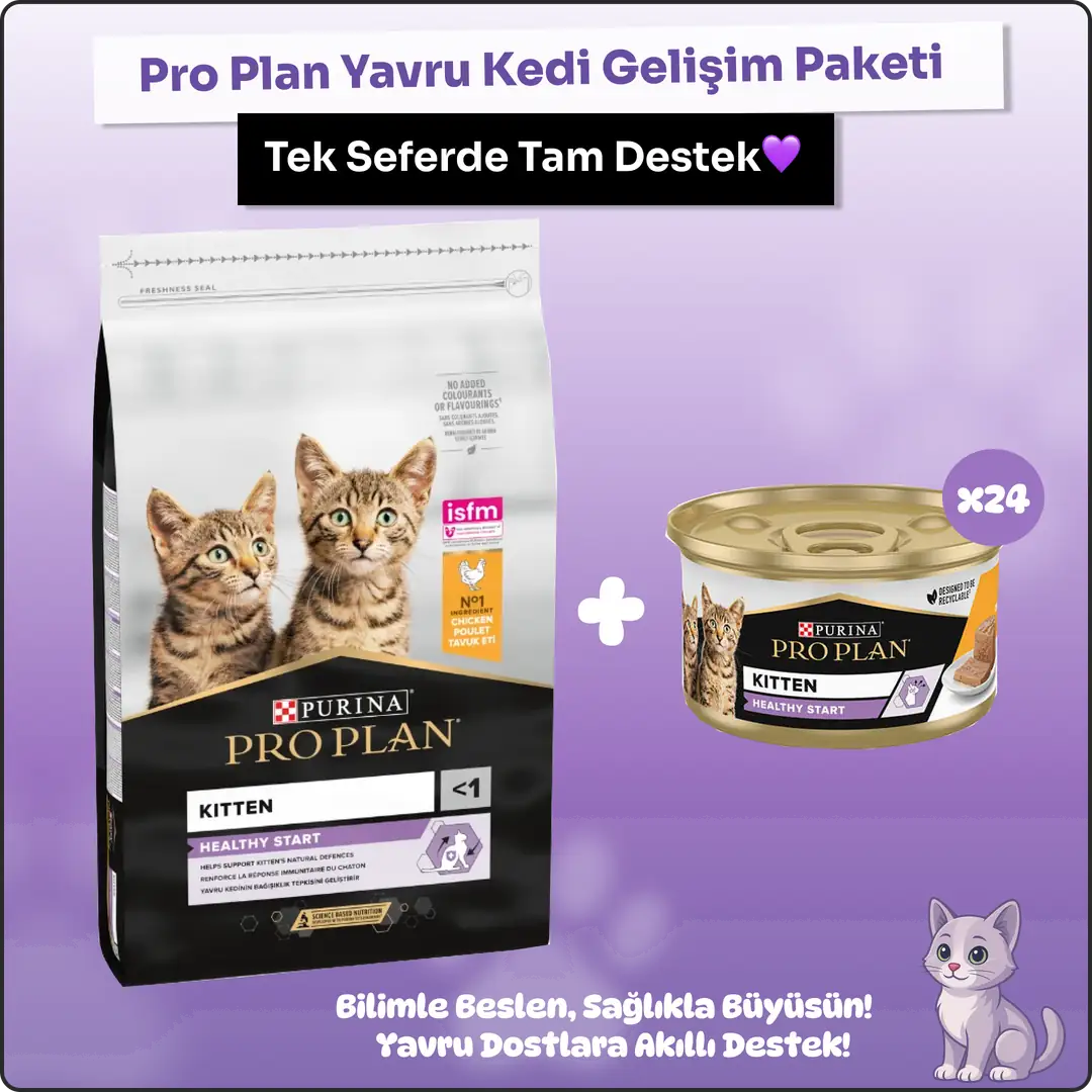 Pro Plan Kitten Akıllı Gelişim Paketi 10 kg + 24 Konserve