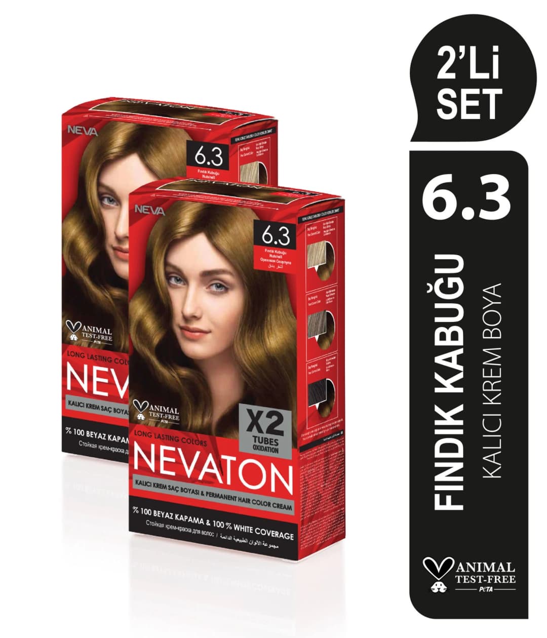 NEVATON 2 x 2'Lİ SET 6.3 FINDIK KABUĞU Kalıcı Krem Saç Boyası Seti (4 ...
