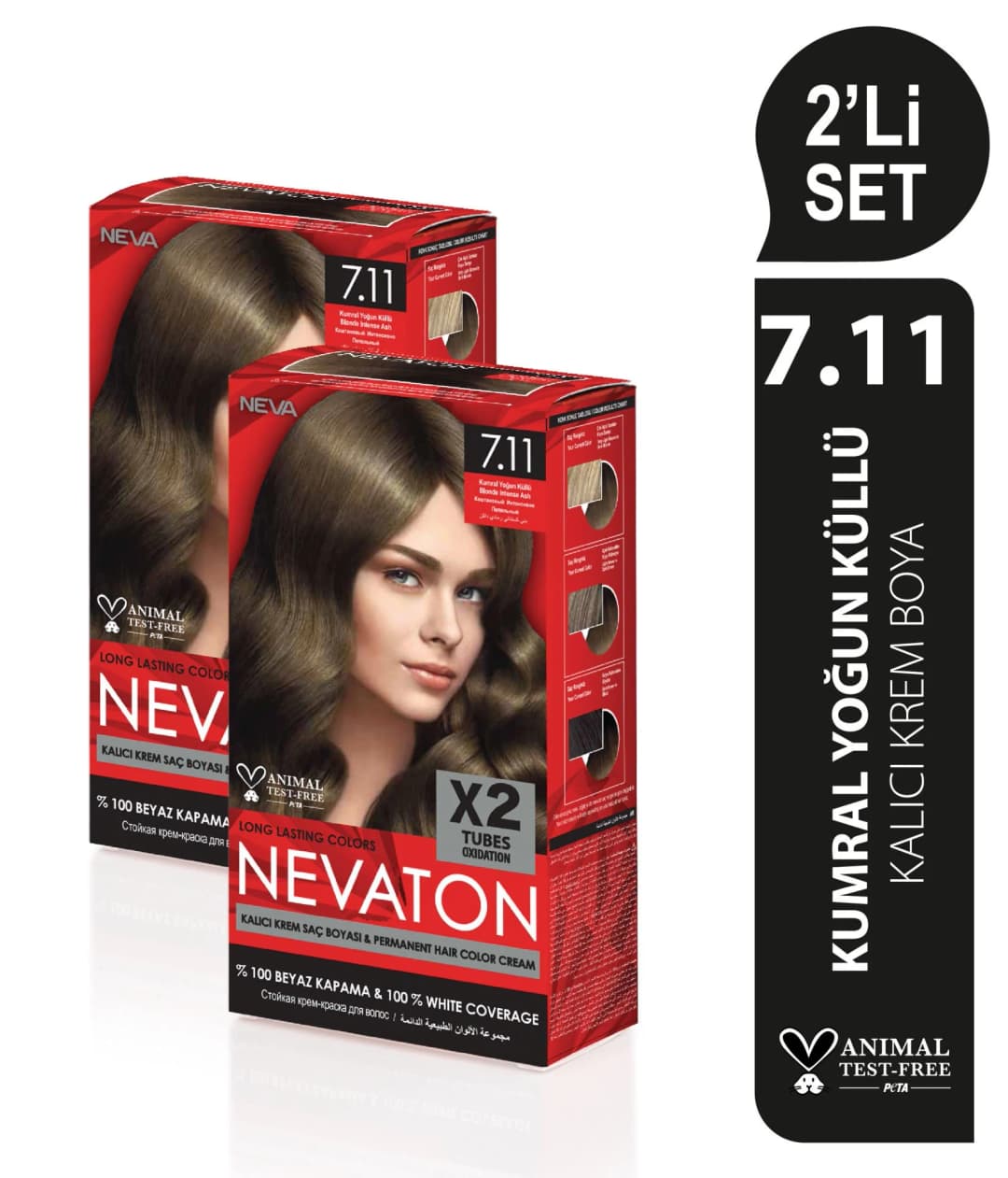 NEVATON 2 x 2'Lİ SET 7.11 KUMRAL YOĞUN KÜLLÜ Kalıcı Krem Saç Boyası ...