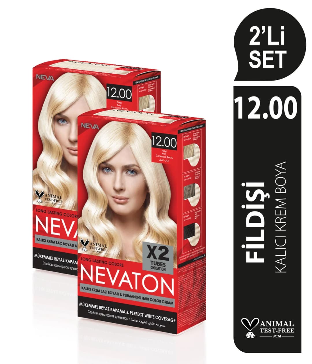 NEVATON 2 x 2'Lİ SET 12.00 FİLDİŞİ Kalıcı Krem Saç Boyası Seti (4 boya ...