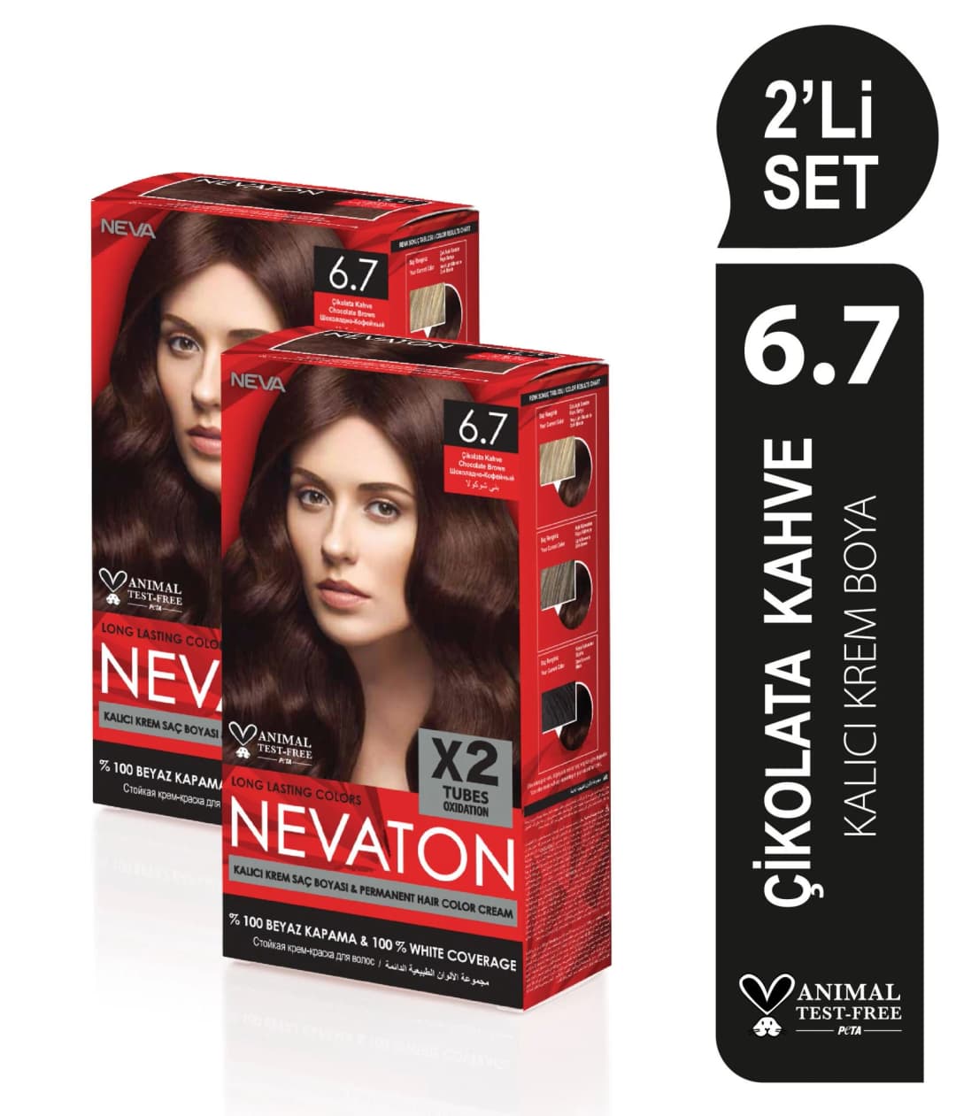 NEVATON 2 x 2'Lİ SET 6.7 ÇİKOLATA KAHVE Kalıcı Krem Saç Boyası Seti (4 ...