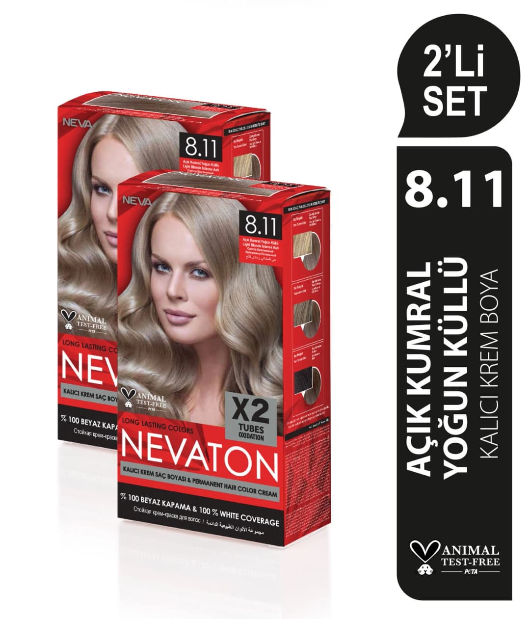 NEVATON 2 x 2'Lİ SET 8.11 AÇIK KUMRAL YOĞUN KÜLLÜ Kalıcı Krem Saç ...