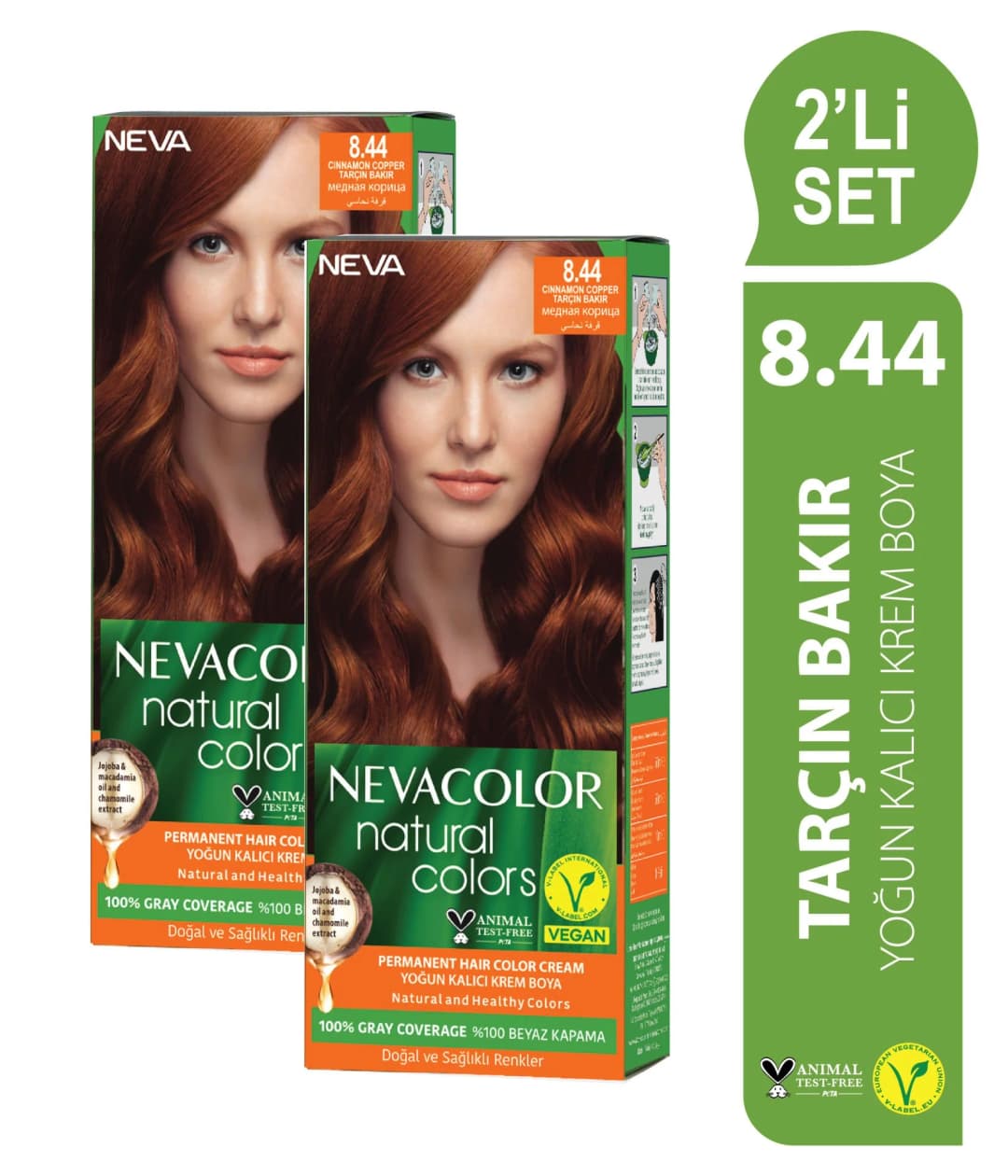 Natural Colors 2'Lİ SET 8.44 TARÇIN BAKIR Kalıcı Krem Saç Boyası Seti