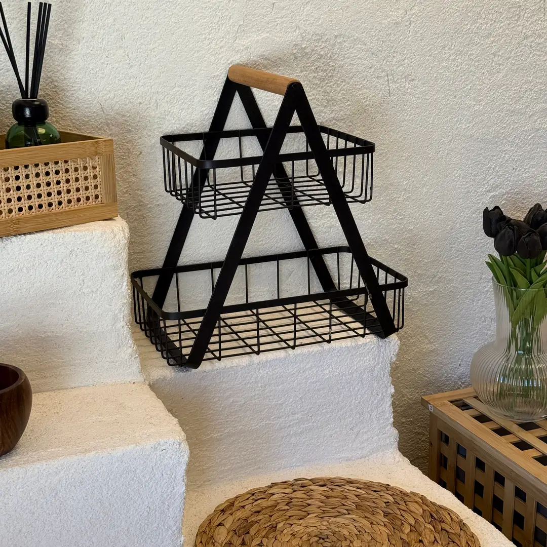 Cotus İki Katlı Metal Meyvelik Mat Siyah 36 cm