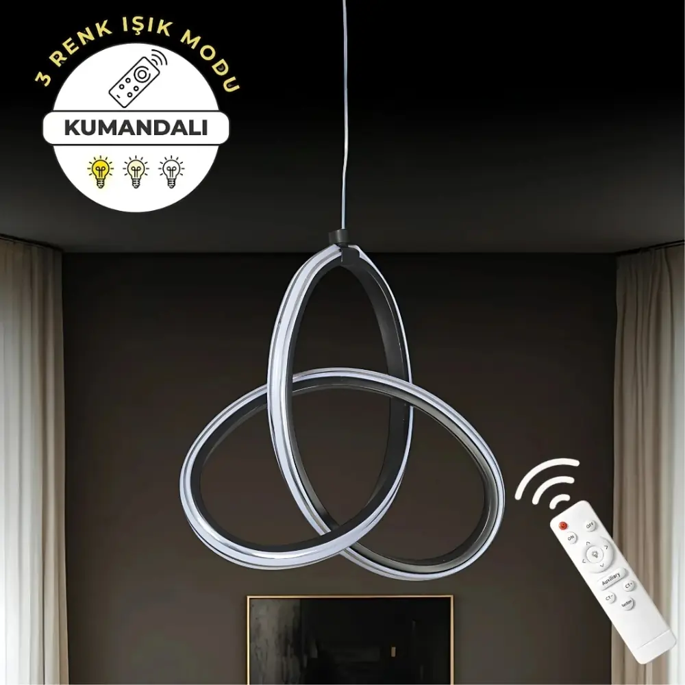 Yonca 3 Renkli Kumandalı Dimmerli Sarkıt LED Avize