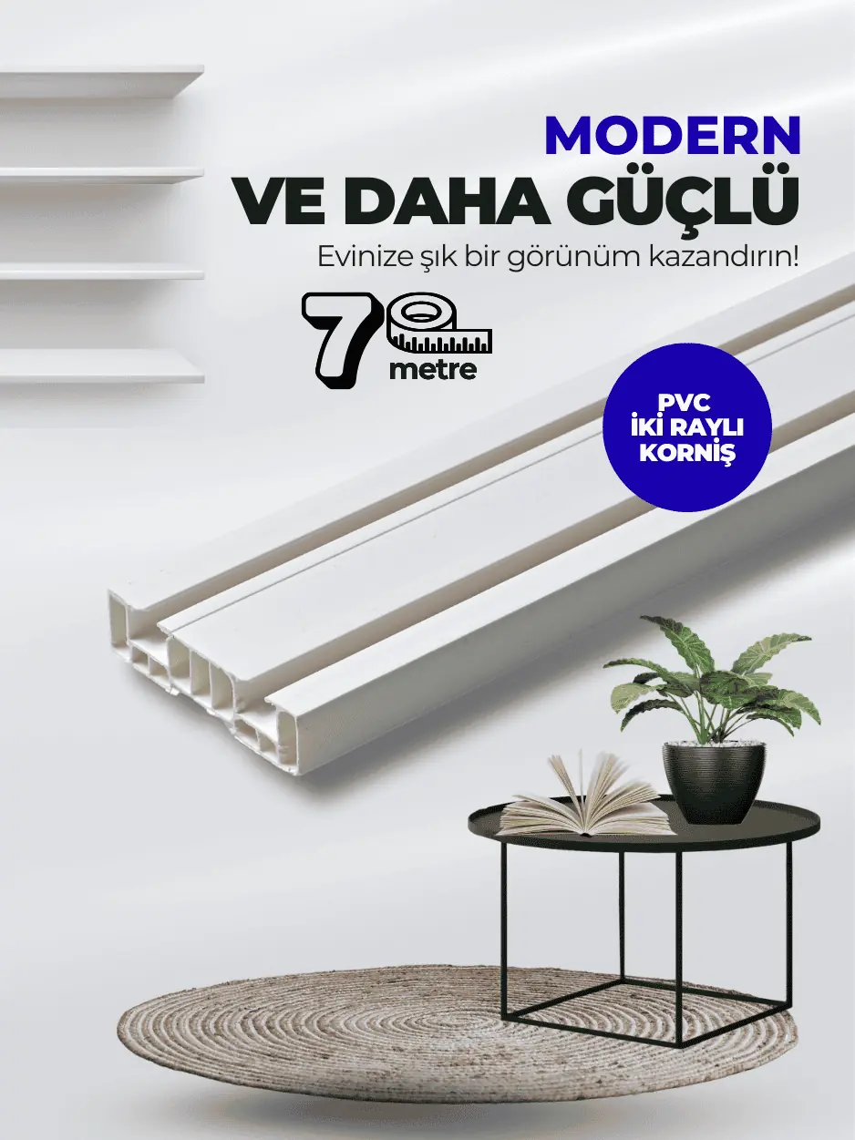 Lüx 7 Metre 2 Kanallı Uzun Premium PVC Perde Korniş | Kornişsan