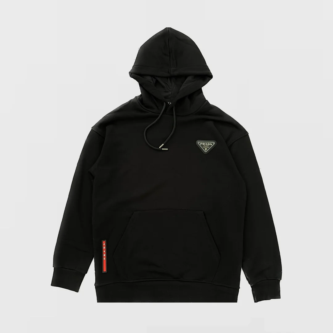 Prada Siyah & Gümüş Logo Oversize Hoodie