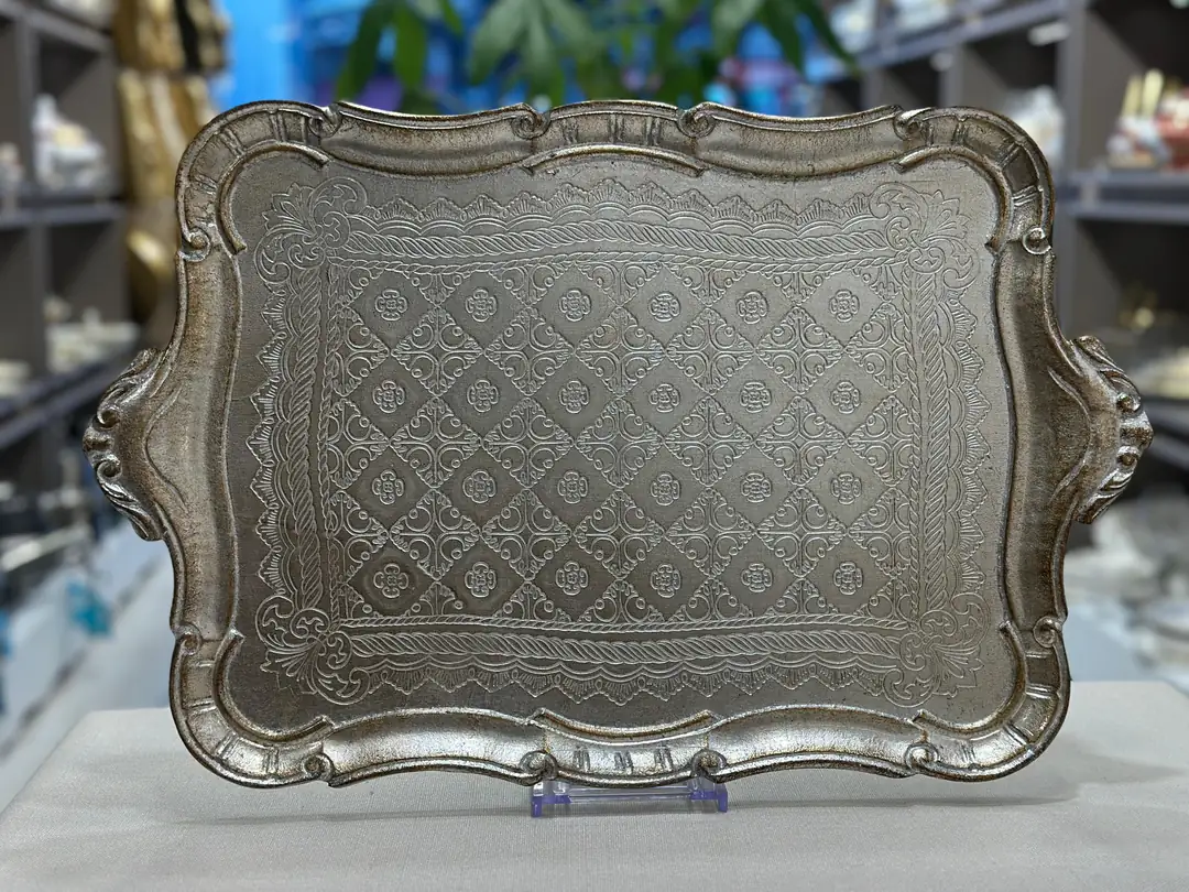 L&M Gümüş İşleme Dikdörtgen Büyük Boy İtalyan El Yapımı Gül Ağacı Tepsi ...