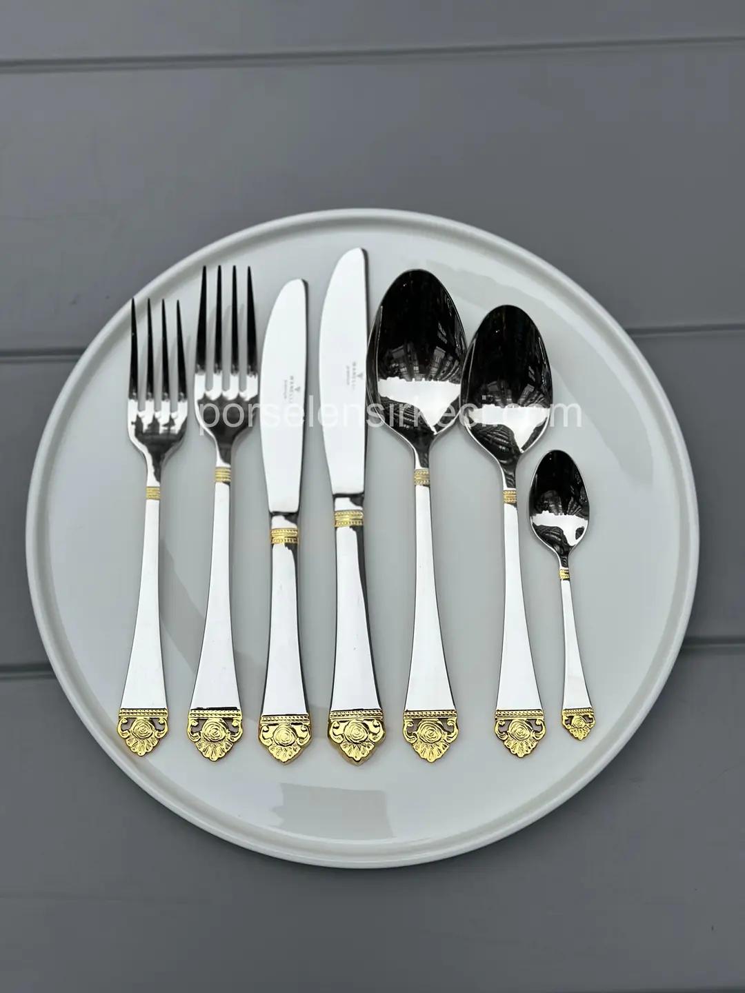 Wanelli Lorena Dekorlu Altın 84 Parça Çatal Kaşık Bıçak Seti