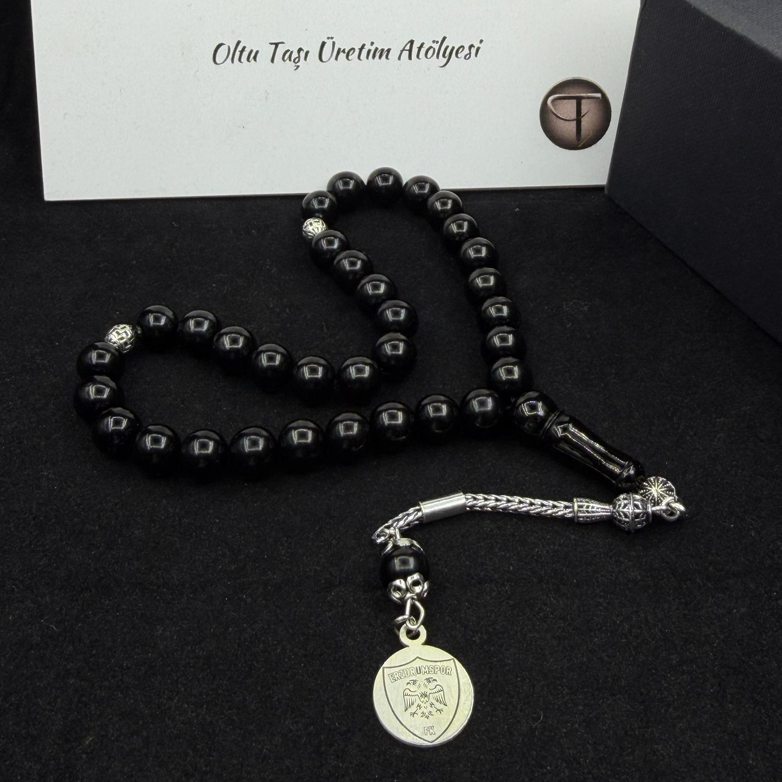 Silver Tasseled Erzurum Oltu Stone Fan Prayer Beads