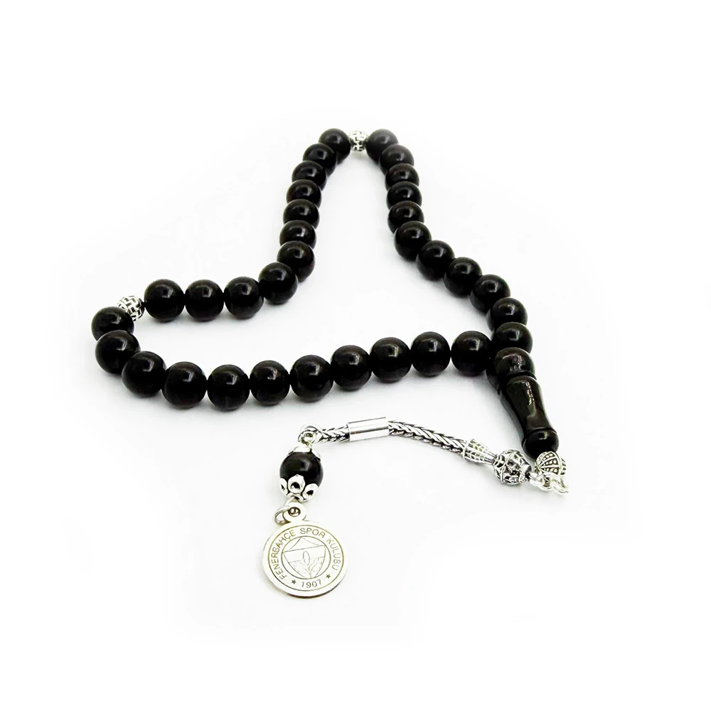 Silver Tasseled Erzurum Oltu Stone Fan Prayer Beads