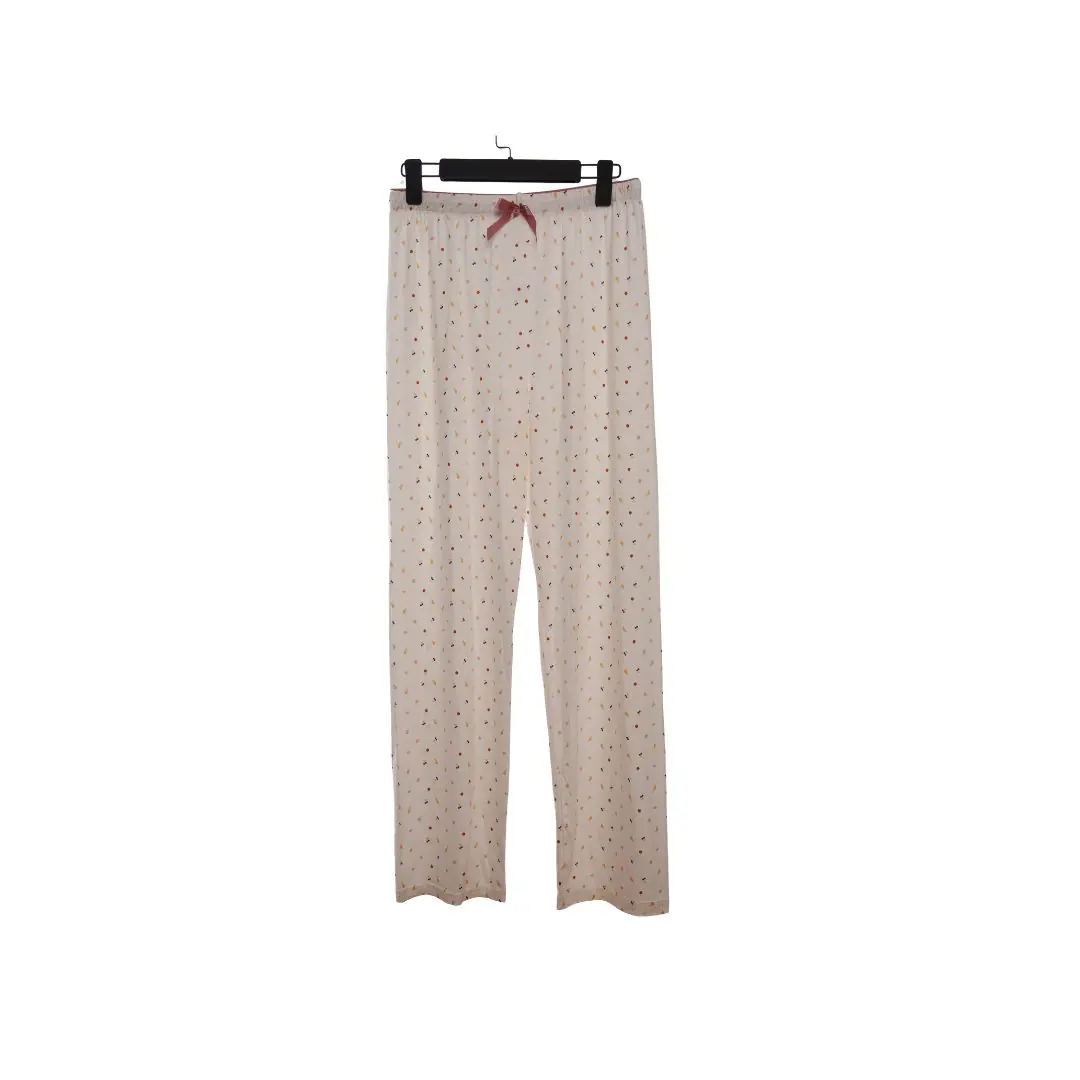 Beyaz Sim ve Meyve Detaylı Viskon Pijama Altı