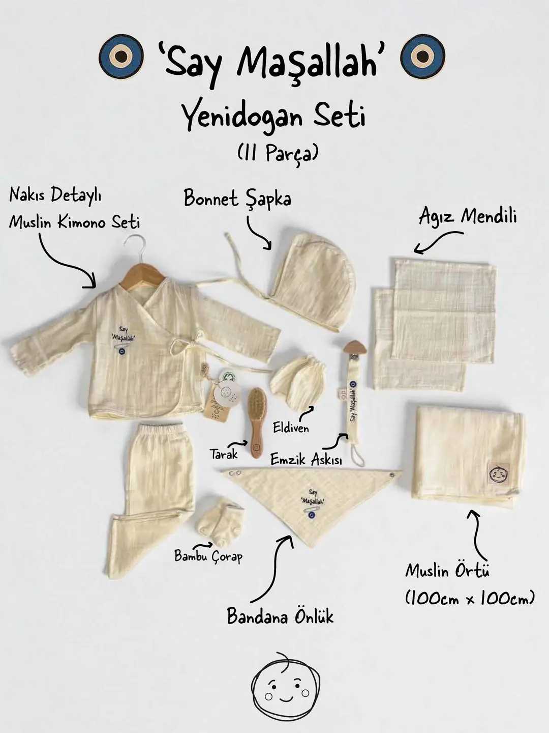 Say ‘Maşallah’ Premium Yenidoğan Seti (10 Parça) | Thela Kids Say ...