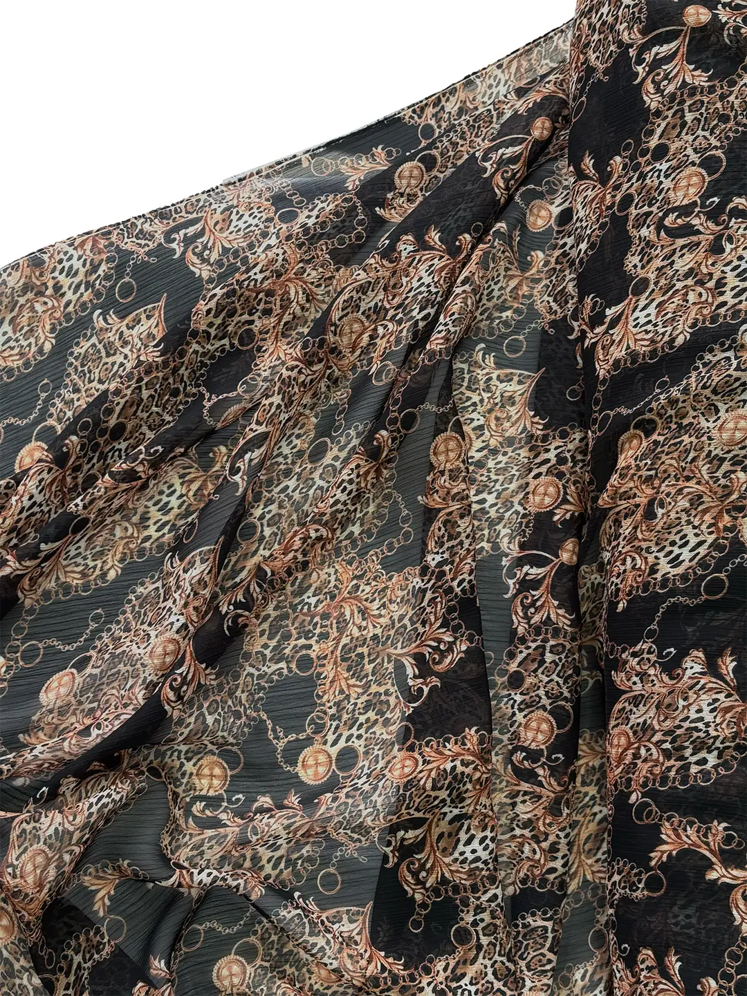 Desenli Şifon Kumaş Siyah -Keten Linen Kumaş