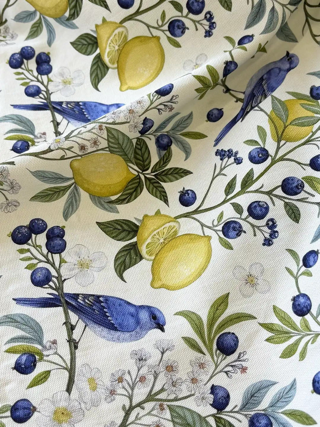 %100 Pamuk Kuş - Limon Desen Kanvas Kumaş - Keten Linen Kumaş