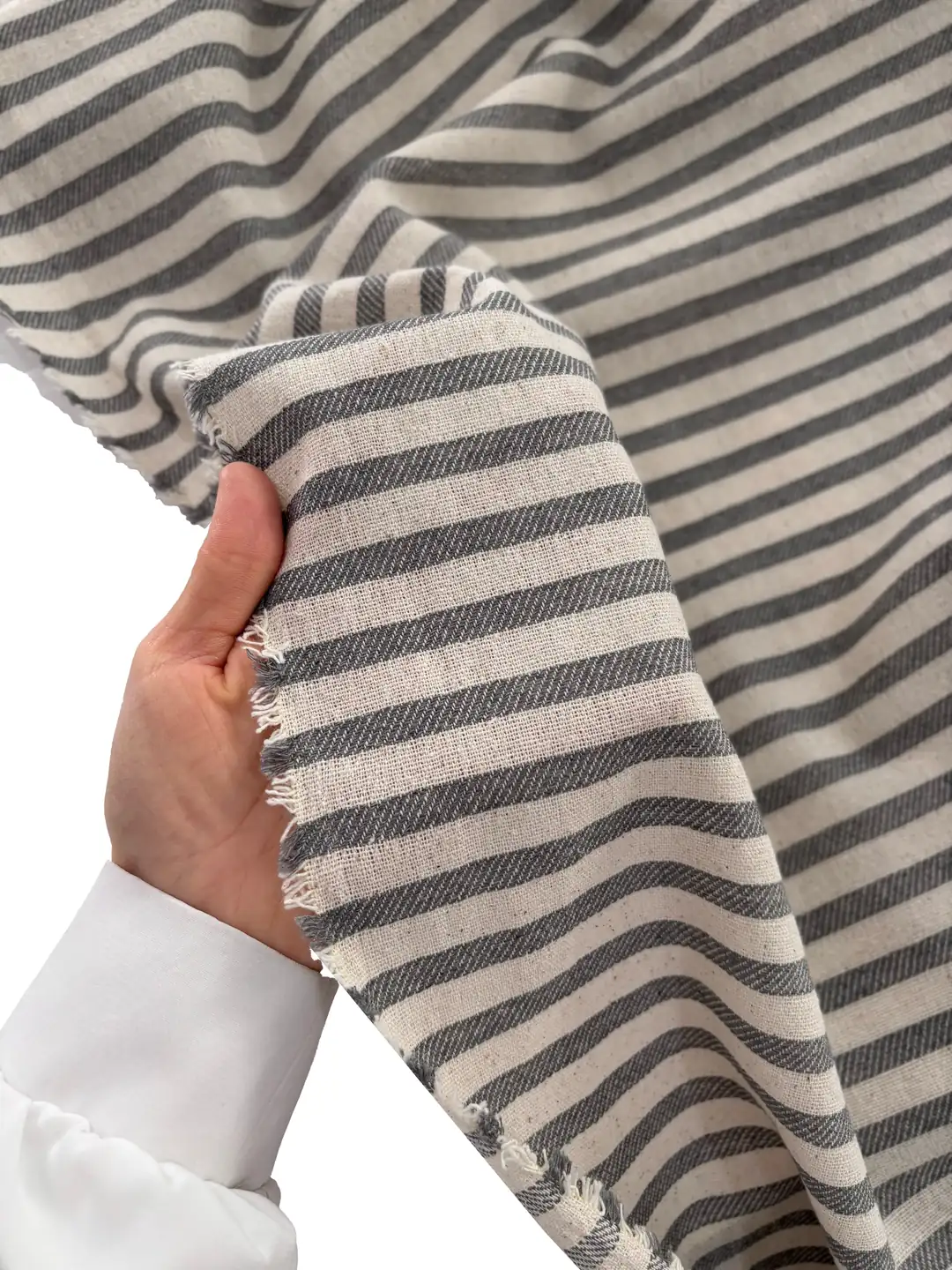 Ham Yıkanmış Keten (ENİ 235 CM ) Gri Çizgili -Keten Linen Kumaş