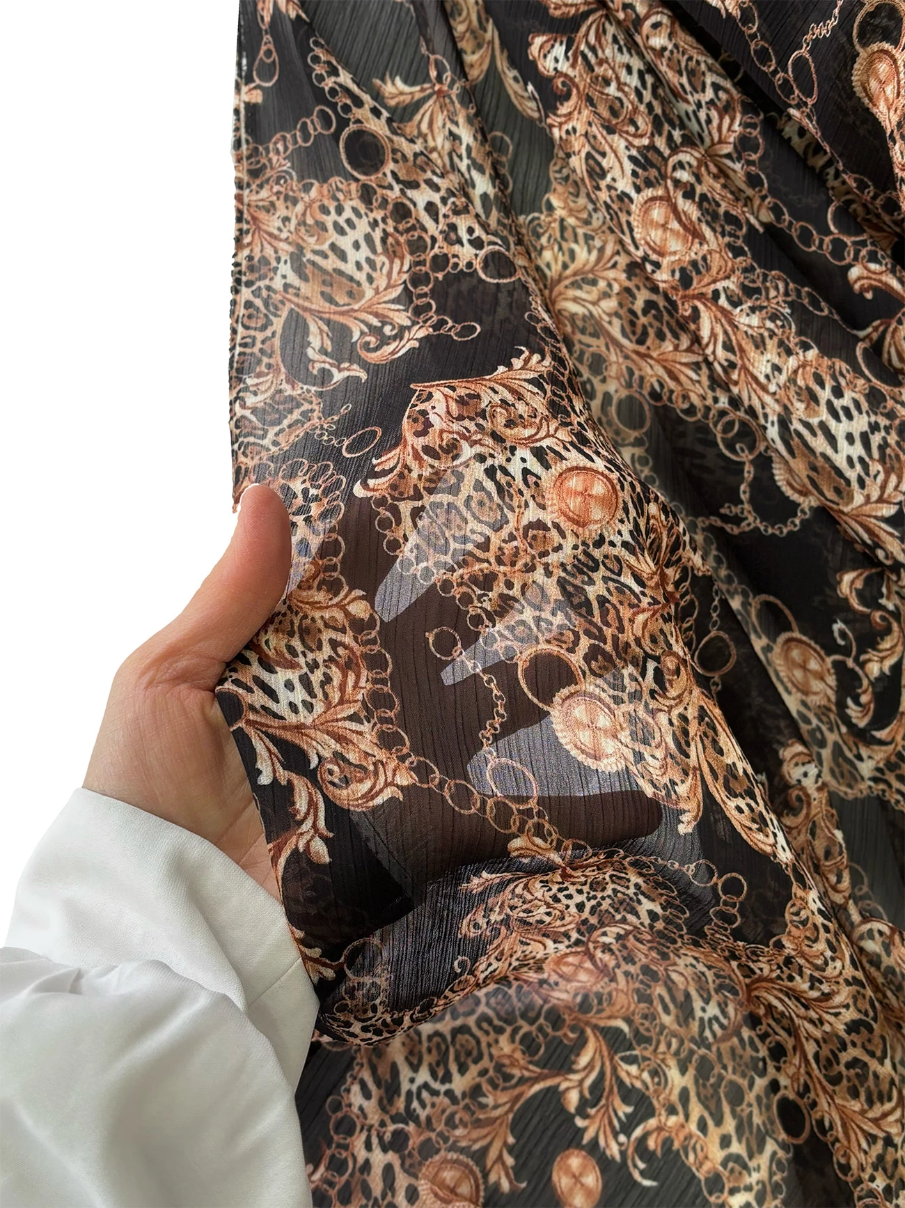 Desenli Şifon Kumaş Siyah -Keten Linen Kumaş