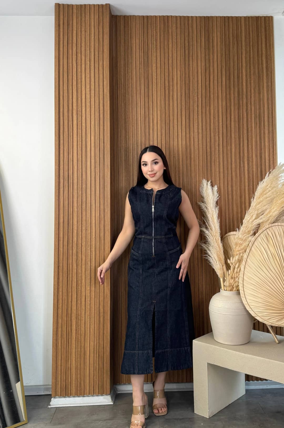 Yarım Fermuarlı Denim Elbise- Yaz Kış Butiğim