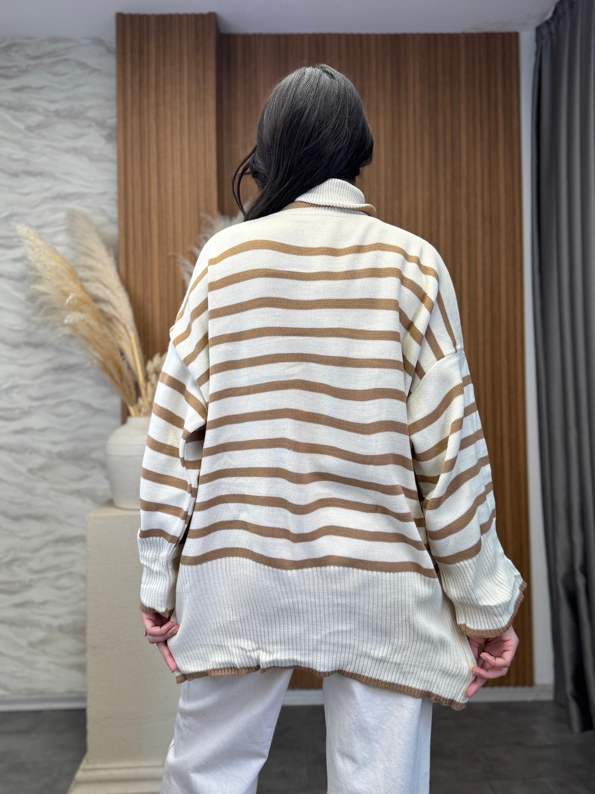 Balıkçı Yaka Çizgili Kazak