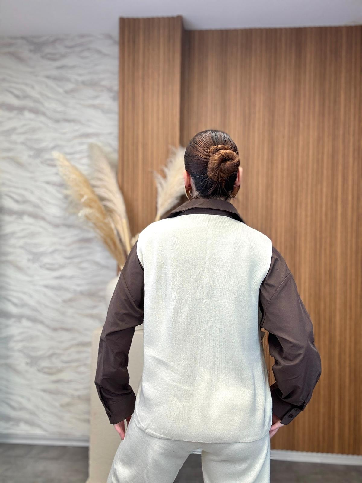 Metal Düğme Detay Yelek-Palazzo Takım