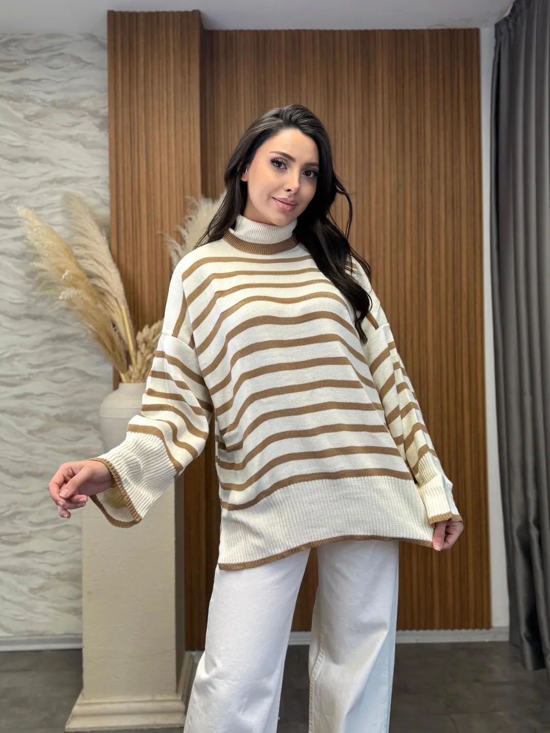 Balıkçı Yaka Çizgili Kazak