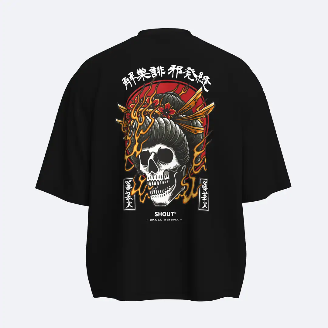Shout Boxy Fit Oversize Skull Geisha Unisex Tişört