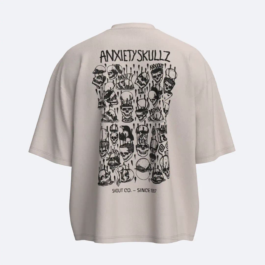 Shout Boxy Fit Oversize Anxiety Skullz Unisex Tişört
