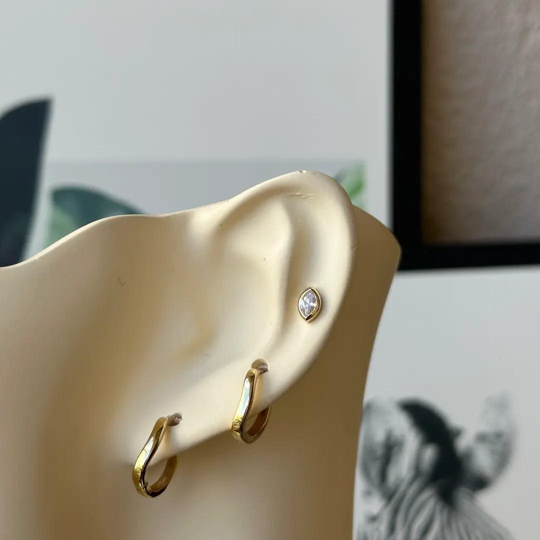 14K Gold Drop Stone Piercing