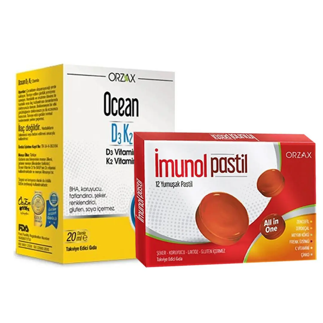 Orzax Ocean D3K2 Vitamin Damla 20 ml ve İmunol Pastil Set