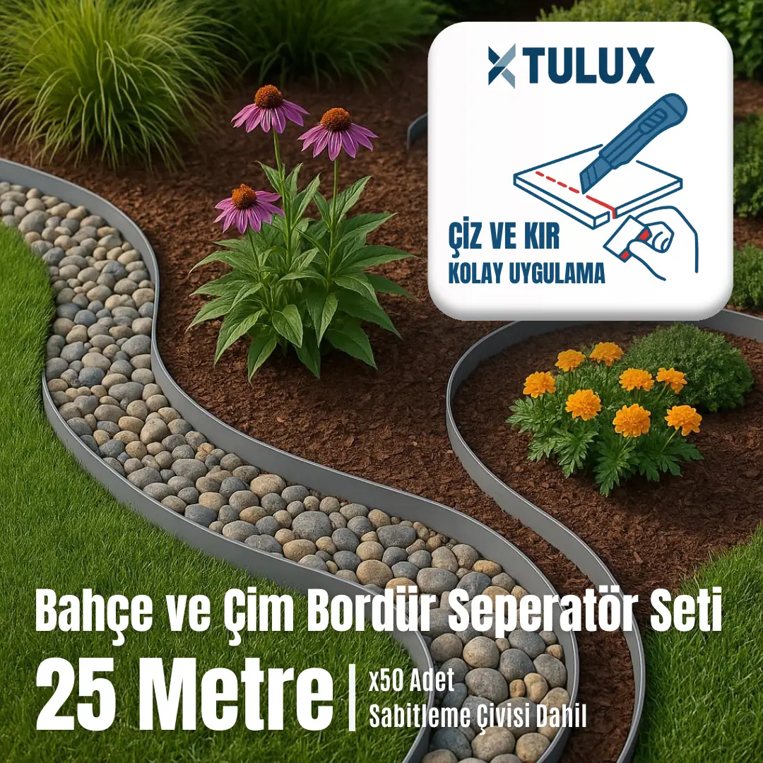 TULUX Esnek Bahçe ve Çim Bordür Separatör Seti 25 Metre | 50 Çivi