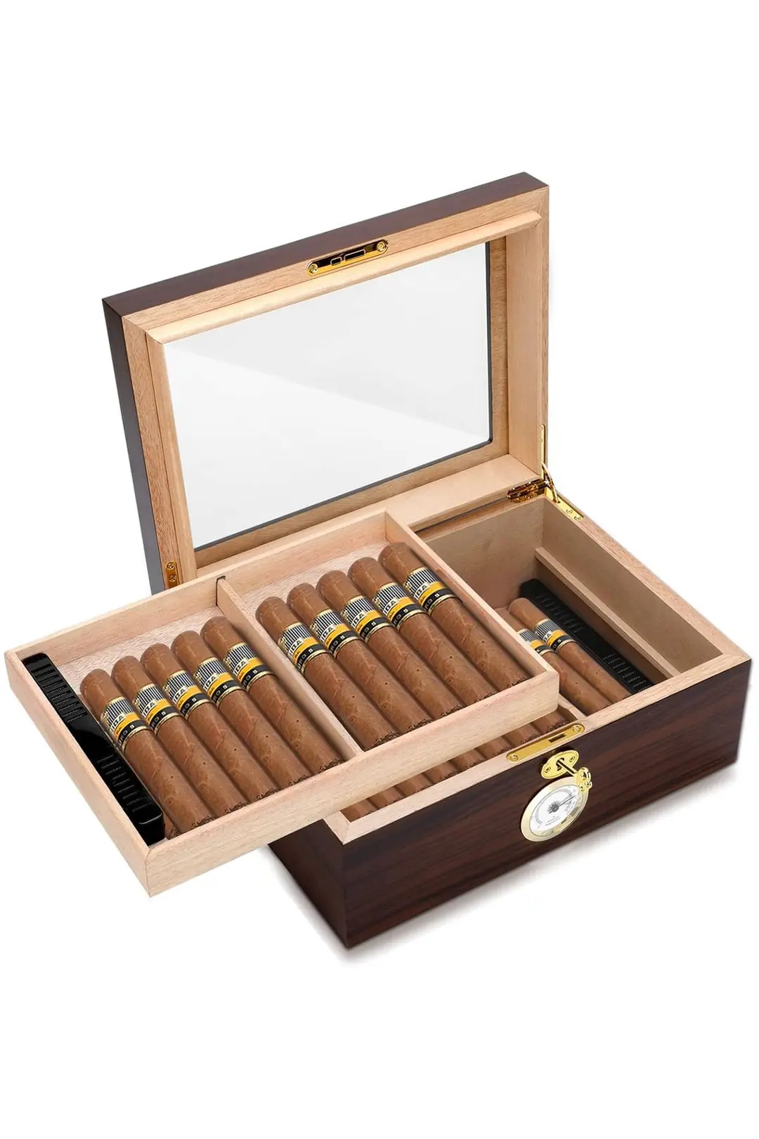 Falconetti Kahverengi Camlı 2 Katlı Humidor Puro Kutusu rd46