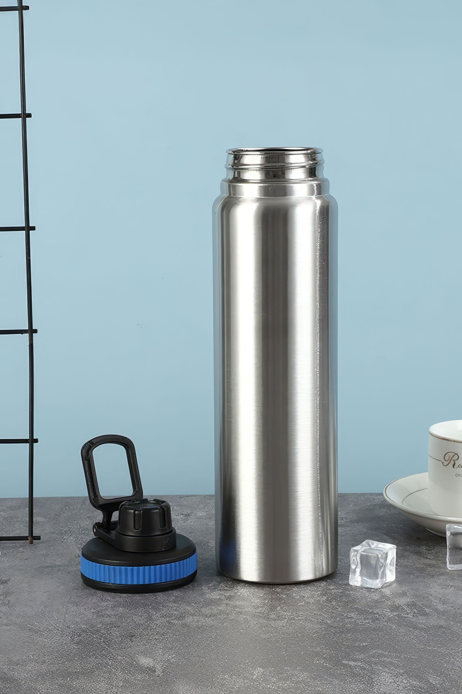 Çelik Gri Askılı 1000 ml Sporcu Suluğu Matara Suluk (SICAK-SOĞUK TUTMA