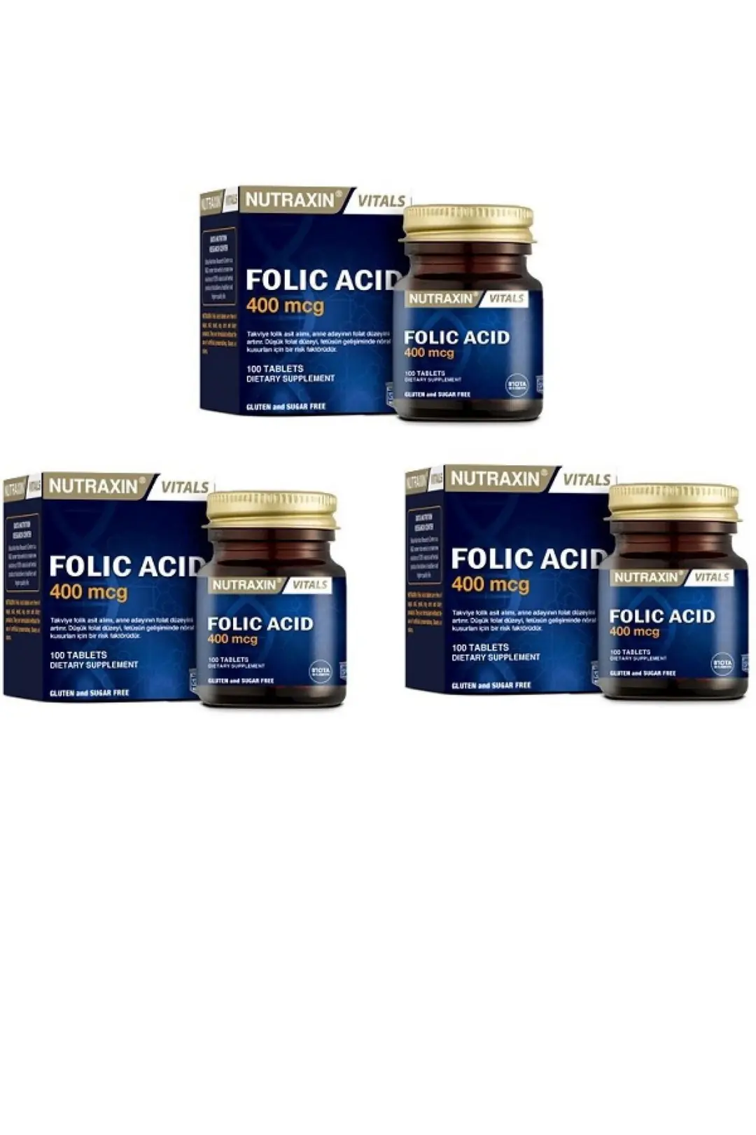 Nutraxin Folik Asit 400 Mcg 100 Tablet 3 Adet