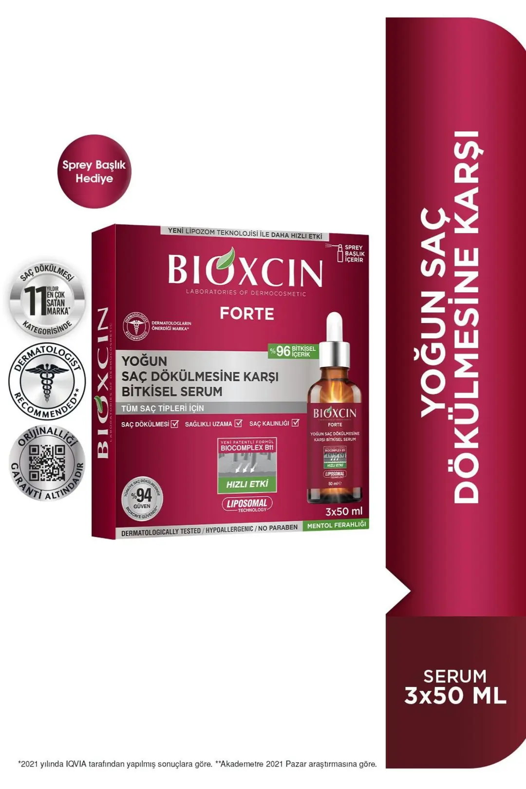 Bioxcin Forte Yoğun Saç Dökülmesine Karşı Bitkisel Saç Serumu 3 X 50 ml ...