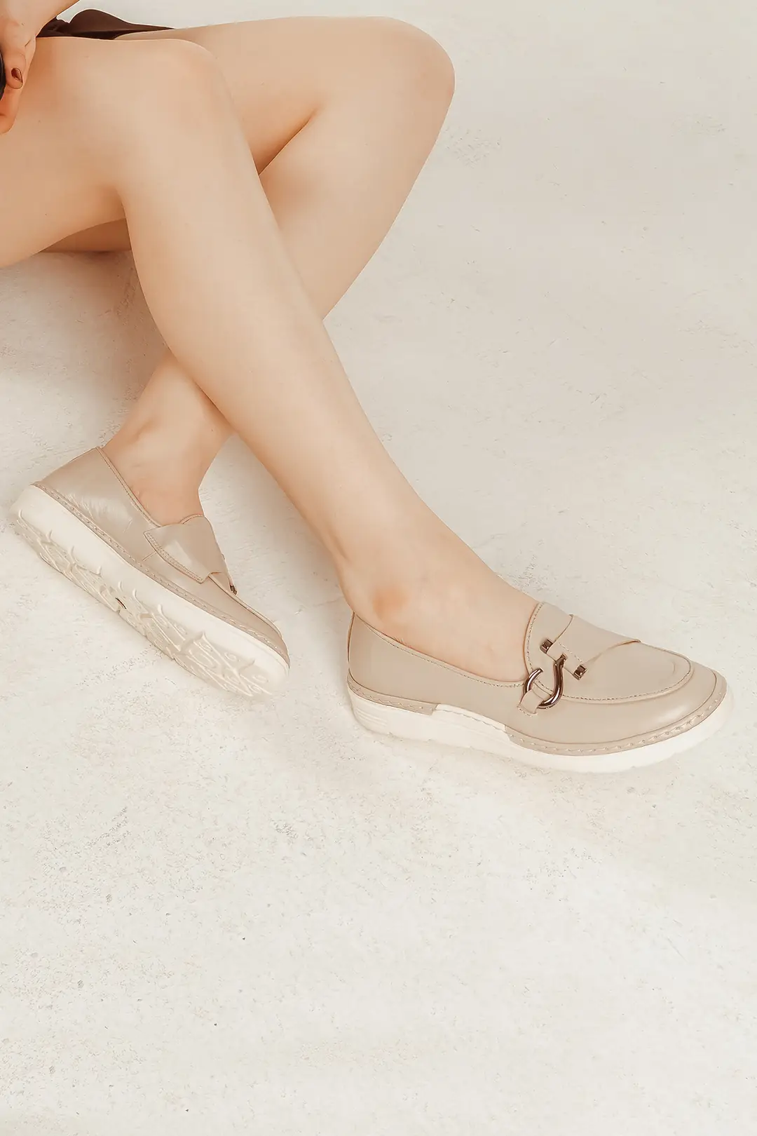 Cooliza Hakiki Deri Toka Detaylı Günlük Rahat Kadın Babet Casual ...