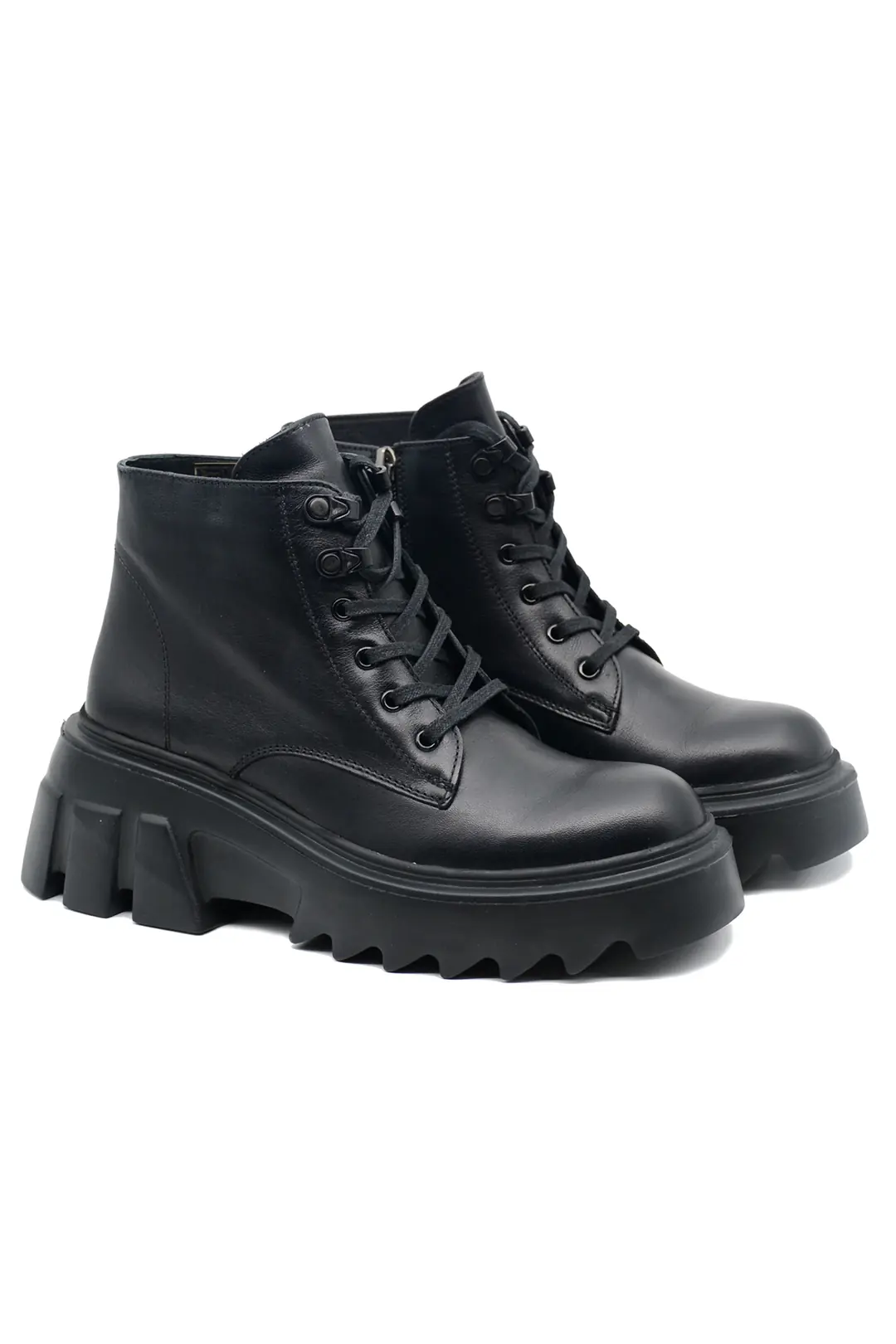 Cooliza Hakiki Deri Bağcıklı Kalın Taban Günlük Rahat Kadın Bot | Cooliza